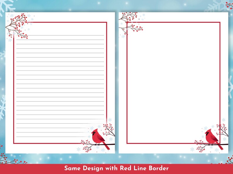 Printable Stationary Paper Winter Cardinal Snowflake Christmas ...