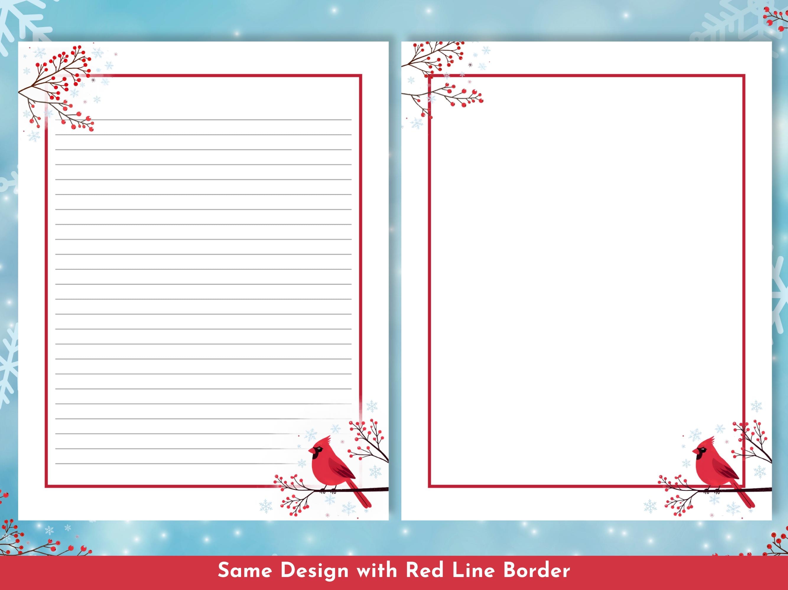 Printable Stationary Paper Winter Cardinal Snowflake Christmas ...