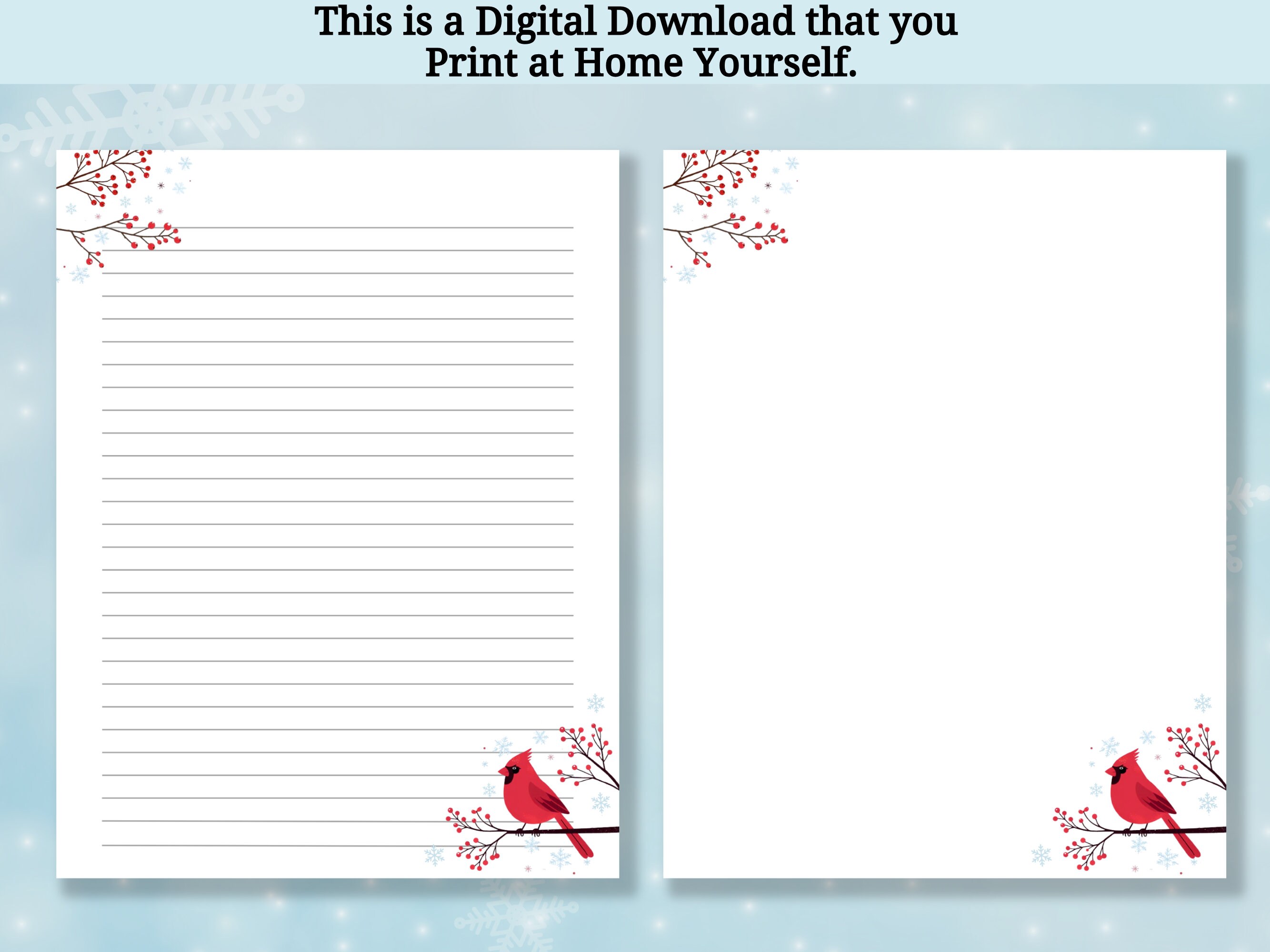 Printable Stationary Paper Winter Cardinal Stationery Set, Letter ...