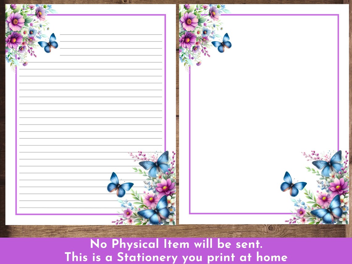 Blue Butterflies Printable Stationery Butterfly Floral Spring ...