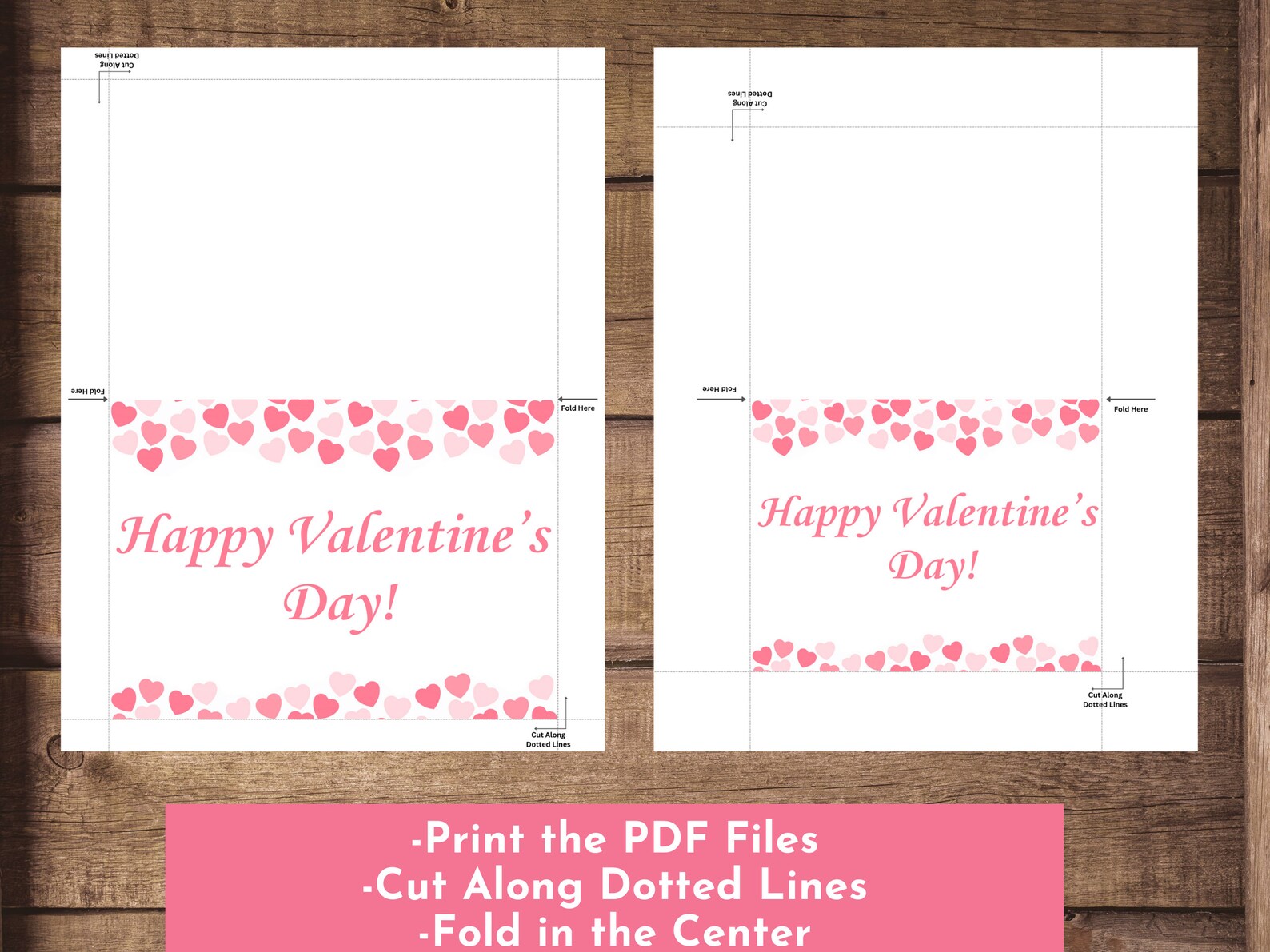 Happy Valentines Day Printable Card, Pink Hearts,5x7 and 4.25x5.5 ...