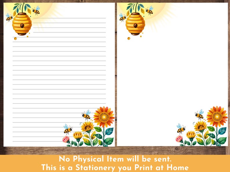 Bees Stationery Paper Printables Set Summer Spring Flowers Stationary ...