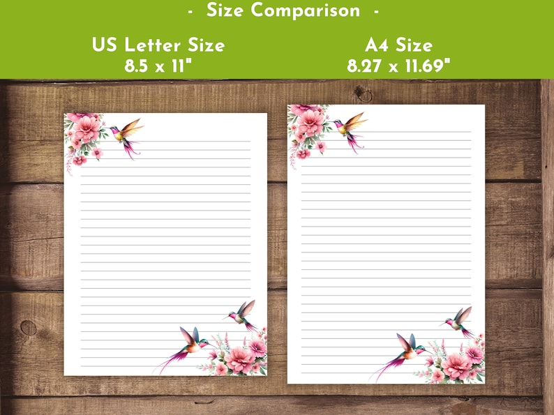 Hummingbird Printable Stationary Set Pink Floral Flowers Spring ...