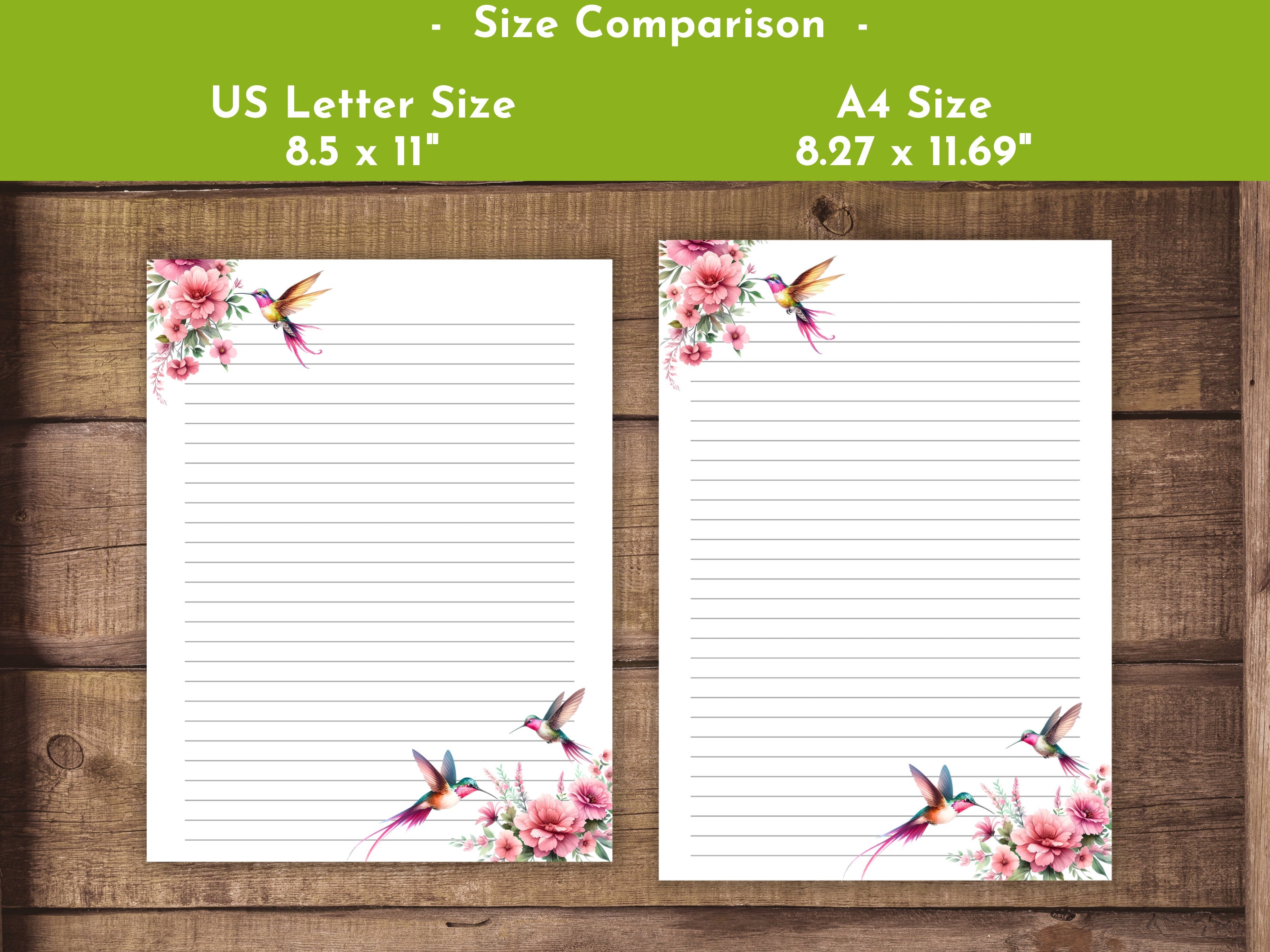 Hummingbird Printable Stationary Set Pink Floral Flowers Spring ...