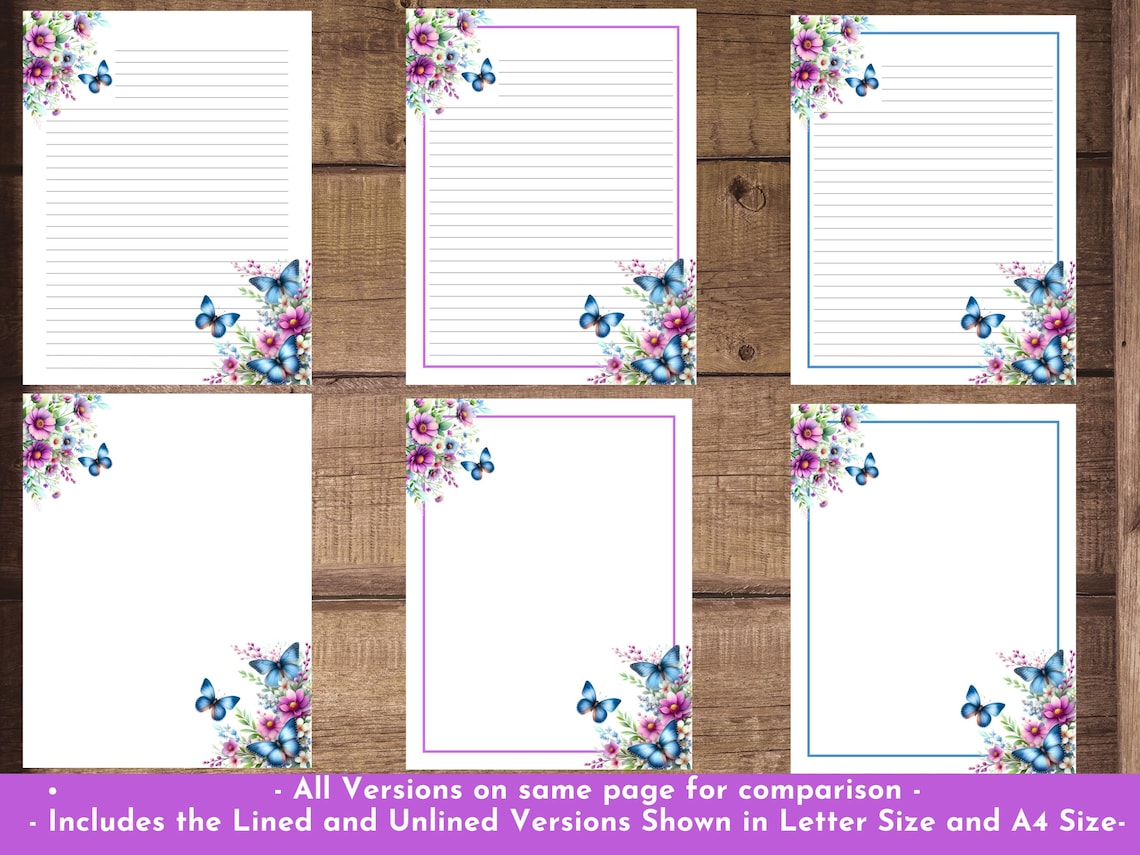 Blue Butterflies Printable Stationery Butterflies Floral Spring ...