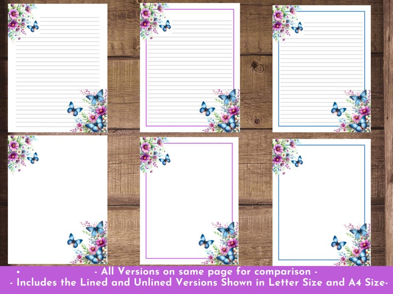 Blue Butterflies Printable Stationery Butterfly Floral Spring ...