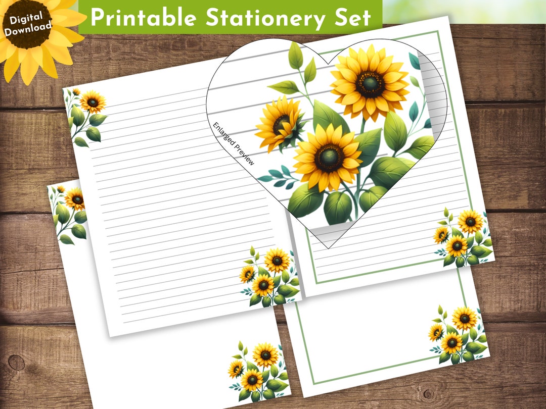 Printable Stationary Sunflowers Letter Writing Paper Print at Home ...