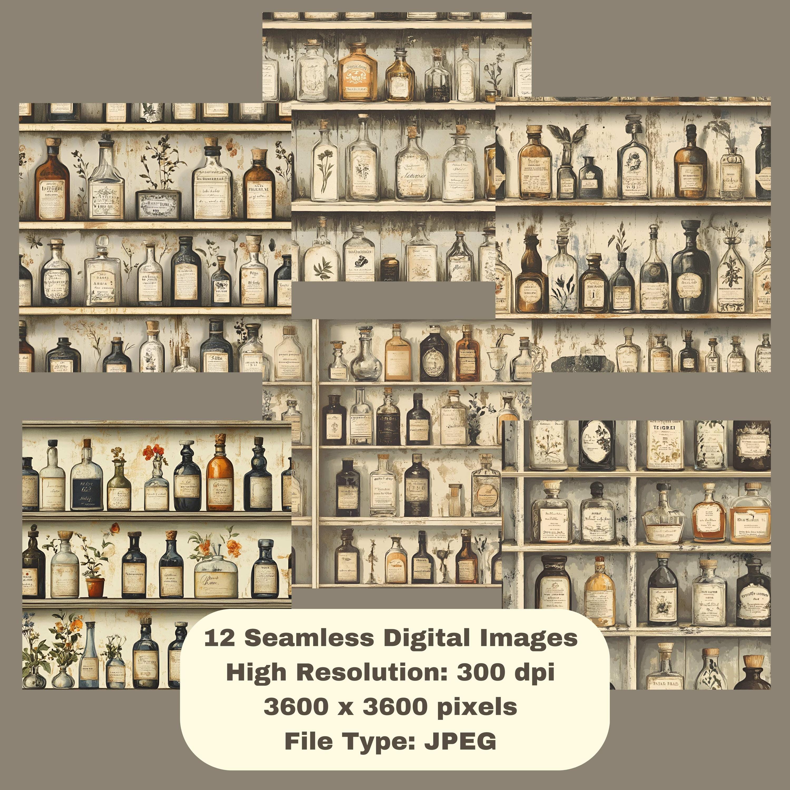 Vintage Apothecary Shelves Digital Paper, High Quality Seamless Images ...