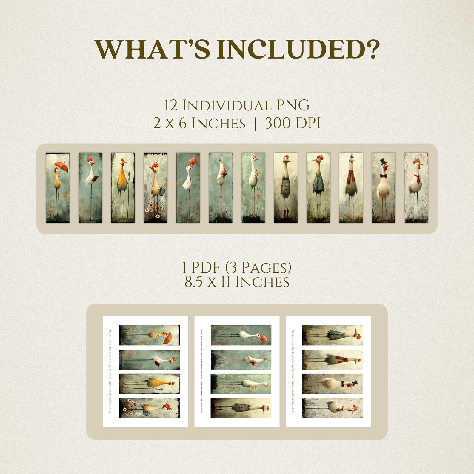 Whimsical Chickens Printable Bookmarks, High Quality Digital Images ...