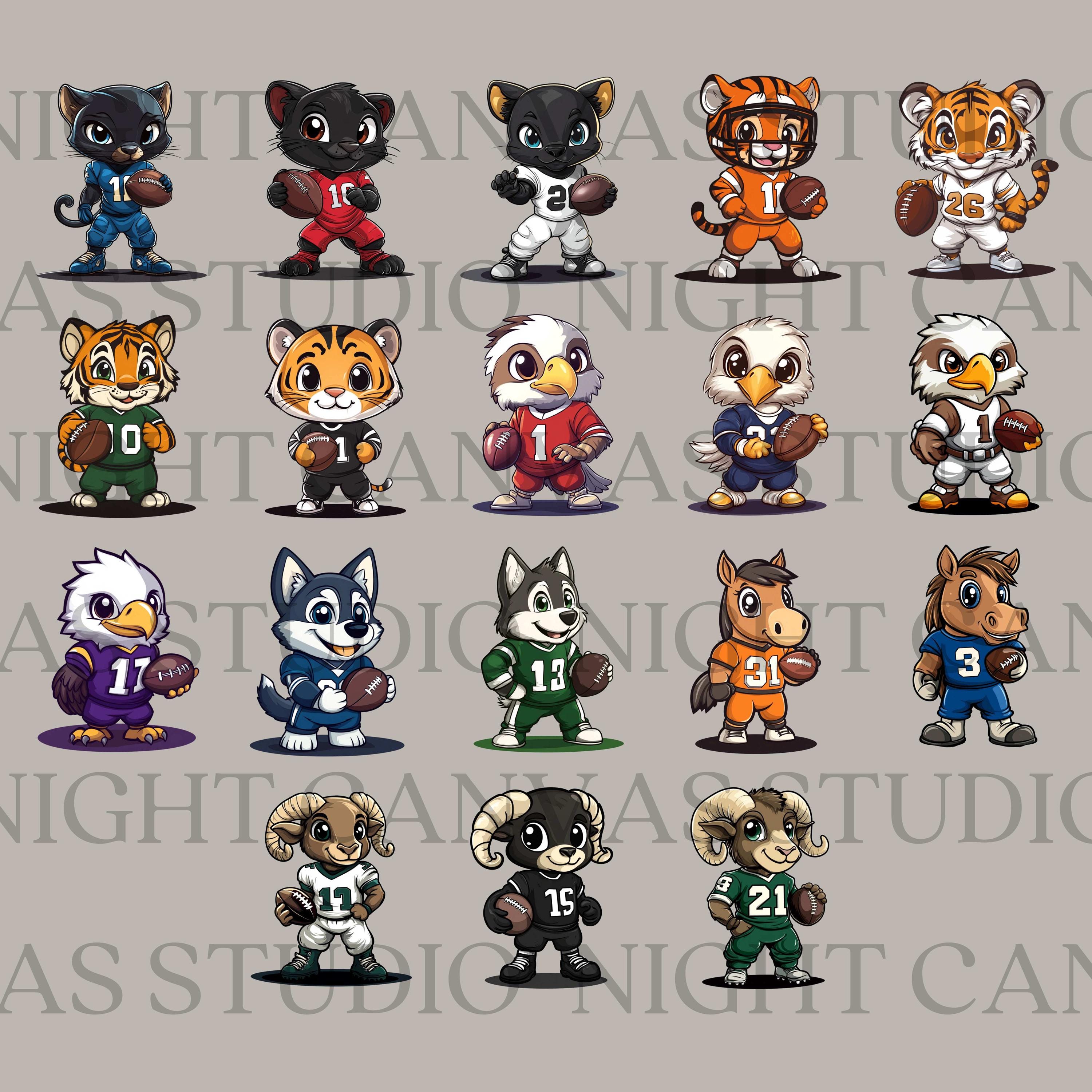 Football Animals Clipart Bundle, High Quality PNG, Transparent ...