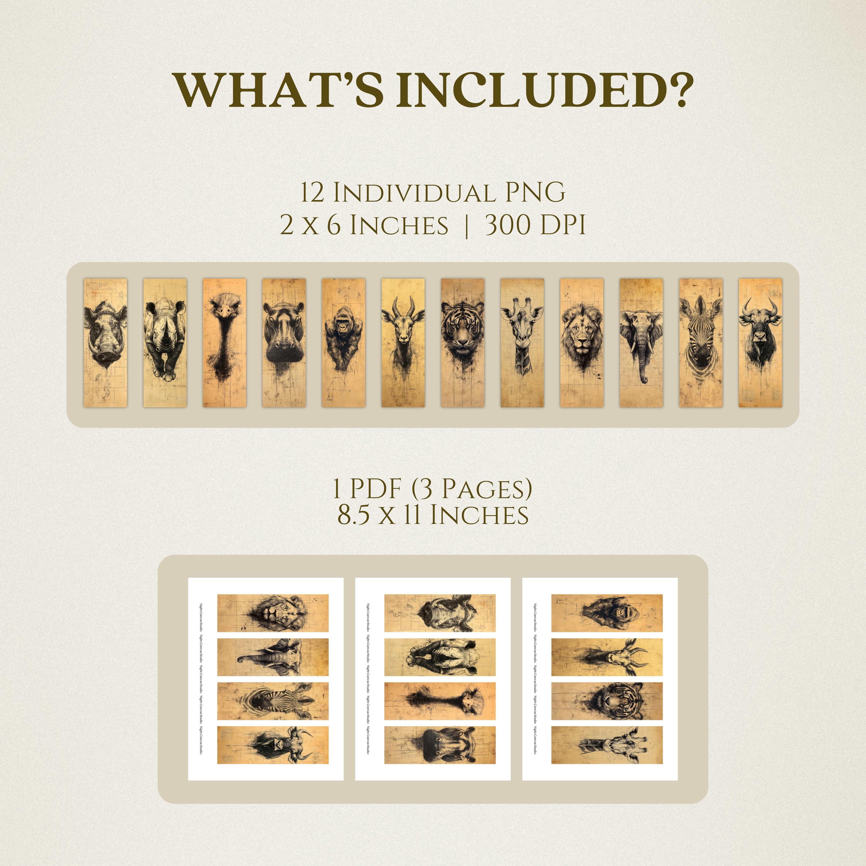 Ink Sketch Safari Printable Bookmarks, High Quality Digital Images ...