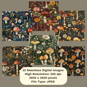 Vintage Cottagecore Mushrooms Digital Paper, 12 High Quality Seamless ...