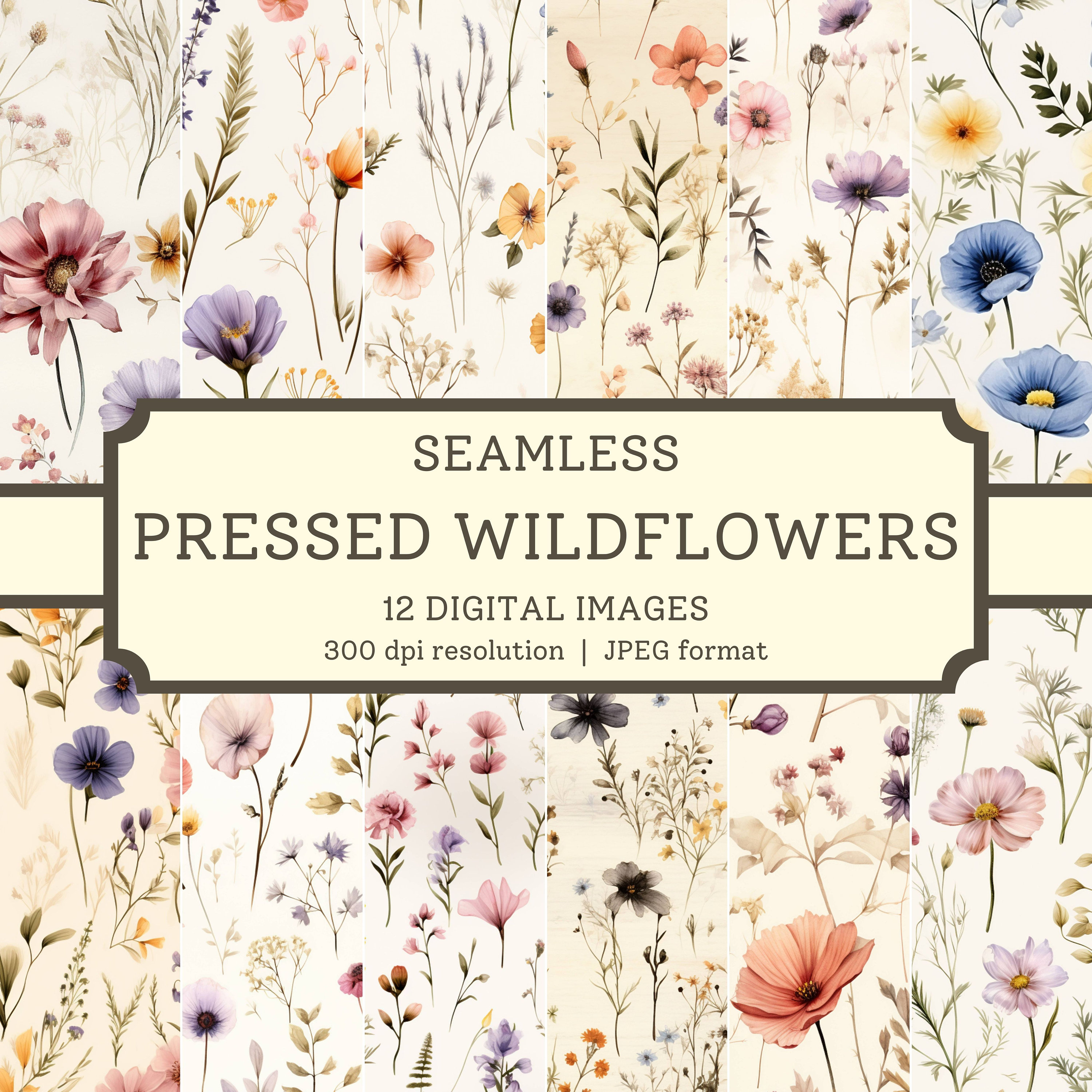Pressed Wildflowers Digital Paper, 12 High Quality Seamless Images ...