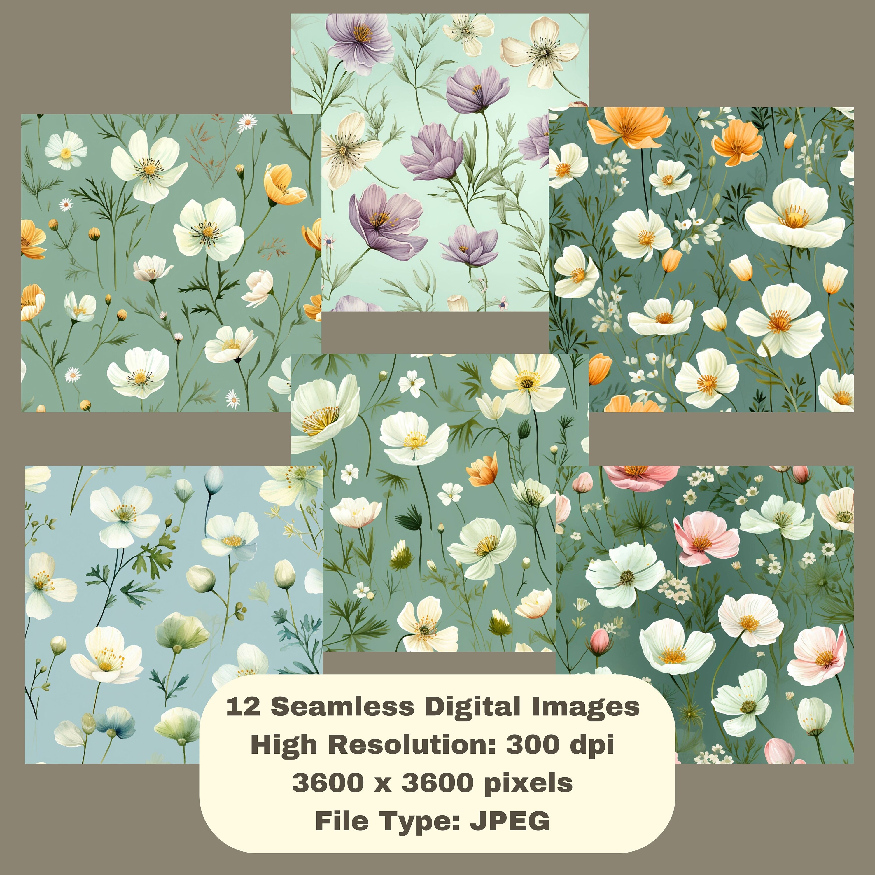 Wildflower Meadow Digital Paper, 12 High Quality Seamless Images ...