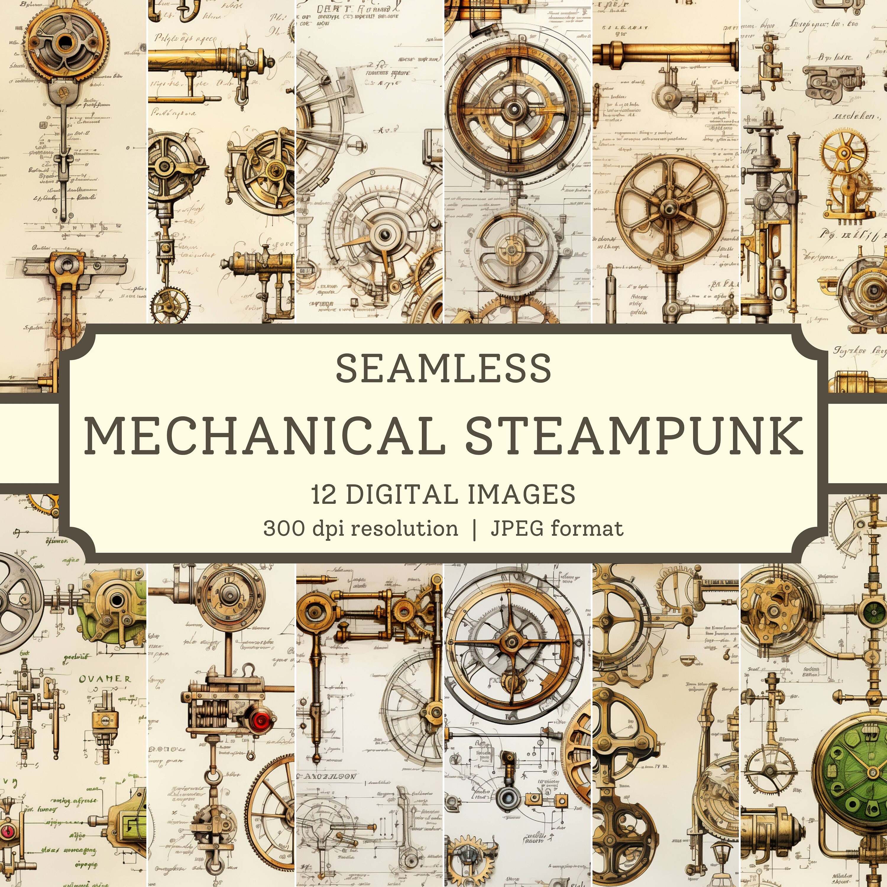 Mechanical Steampunk Digital Paper, 12 High Quality Seamless Images ...