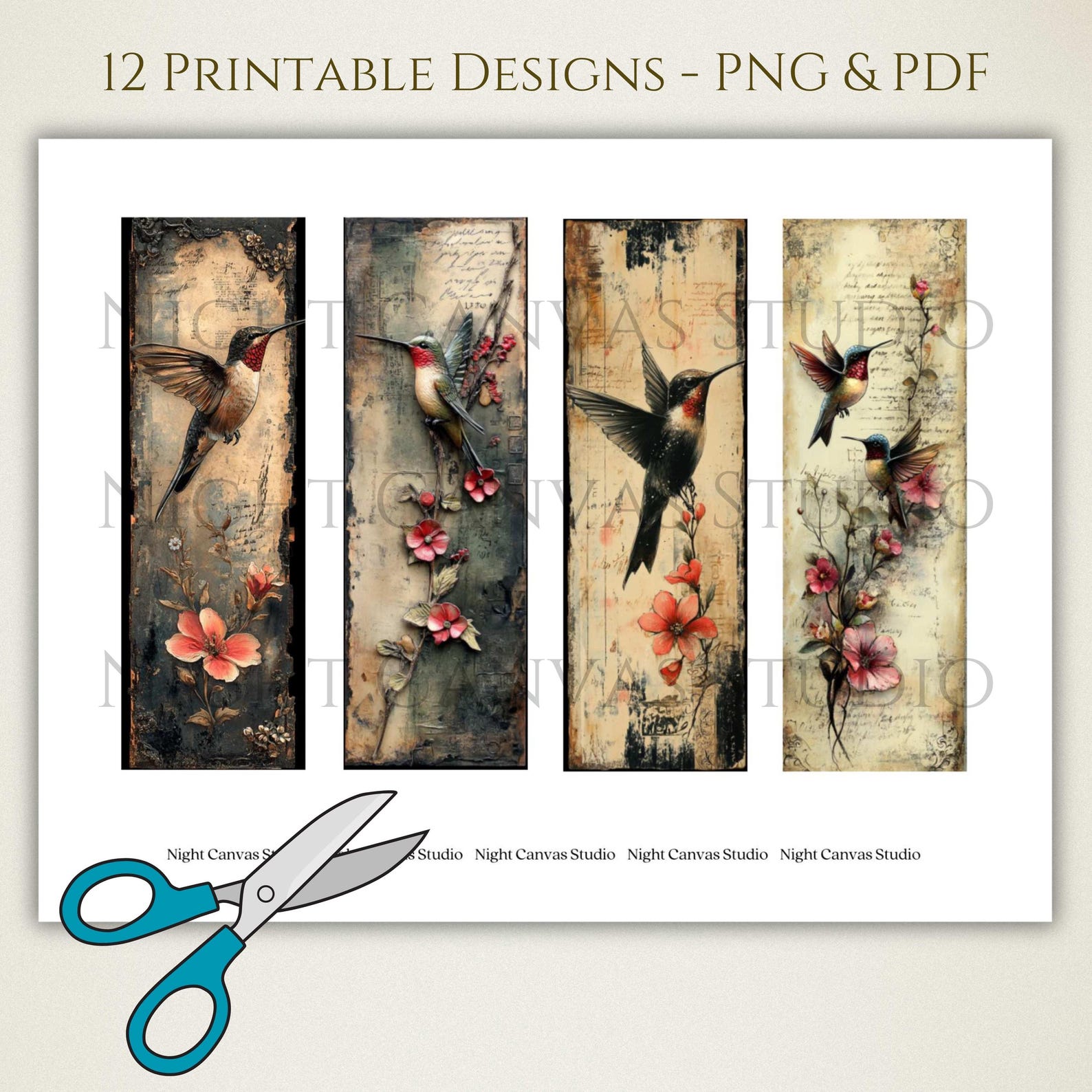 Grunge Hummingbird Printable Bookmarks, High Quality Digital Images ...