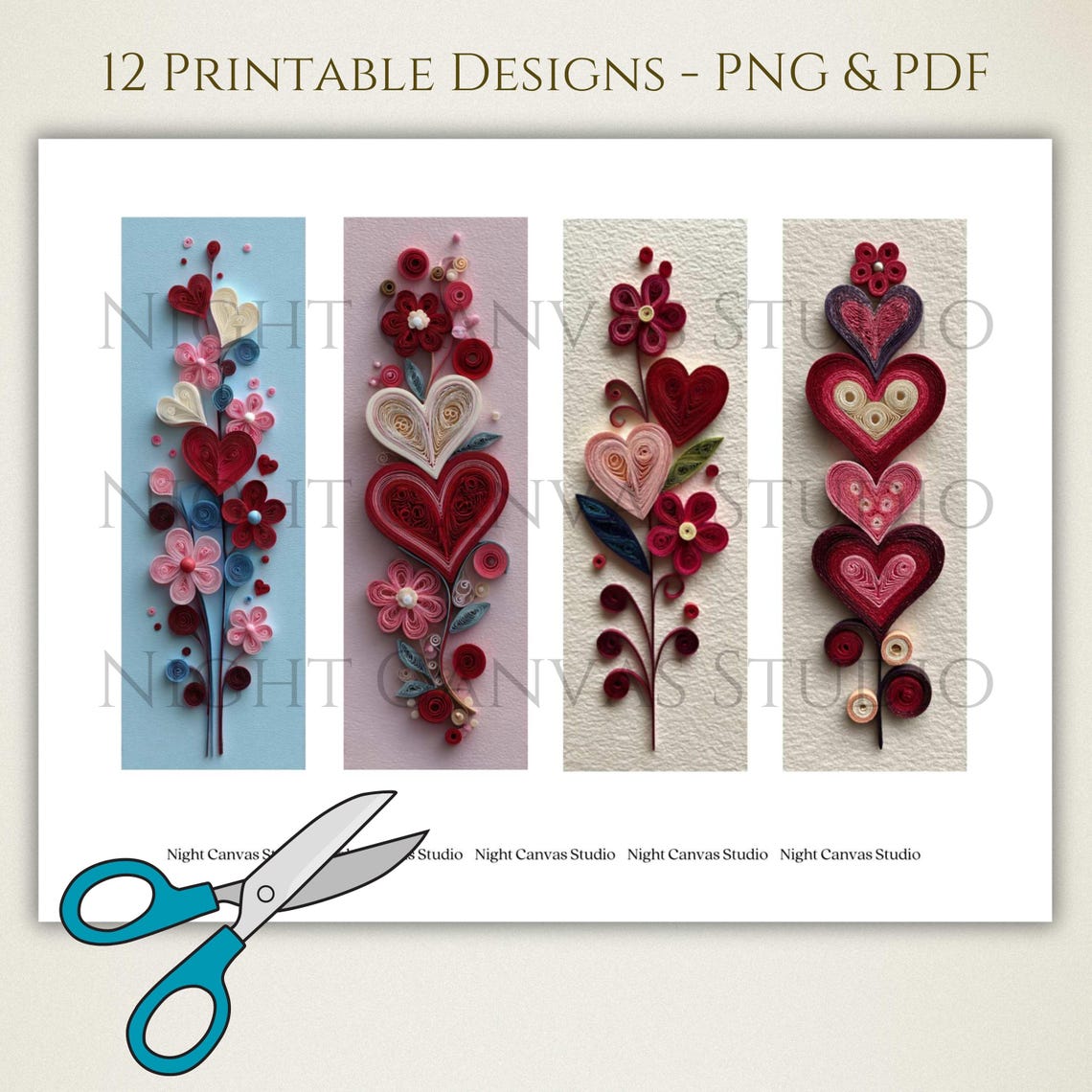 Quilled Paper Hearts Printable Bookmarks, High Quality Digital Images ...