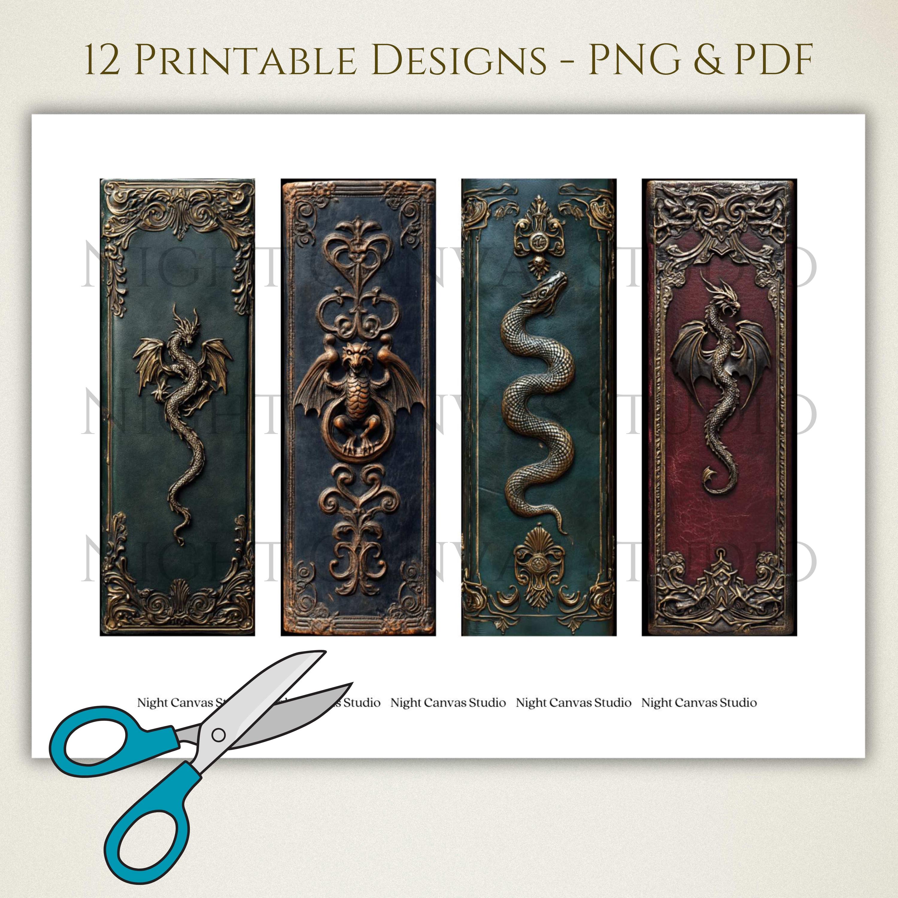 Gothic Book Spines Printable Bookmarks, High Quality Digital Images ...