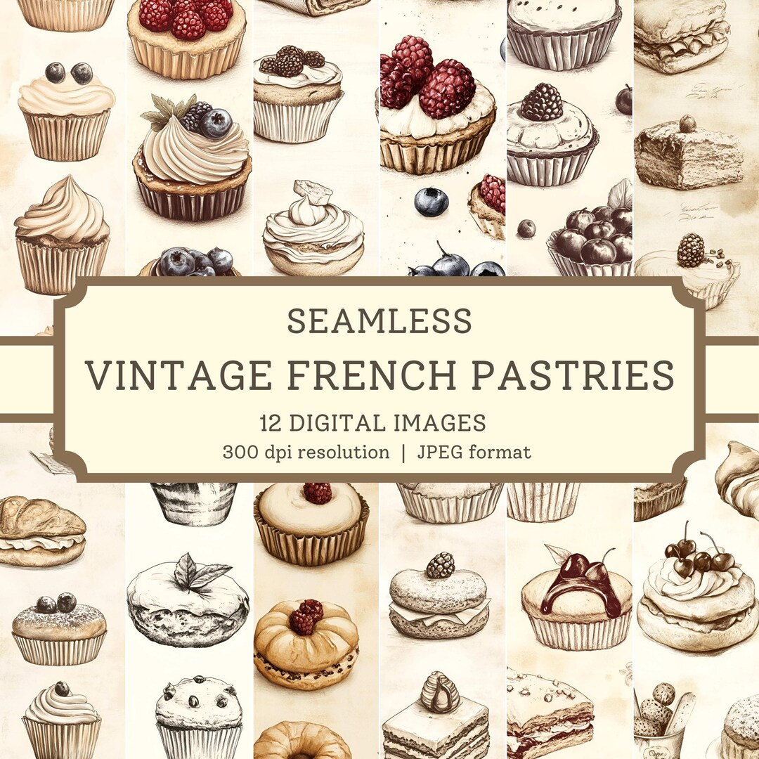 Vintage French Pastries Digital Paper, High Quality Seamless Images ...