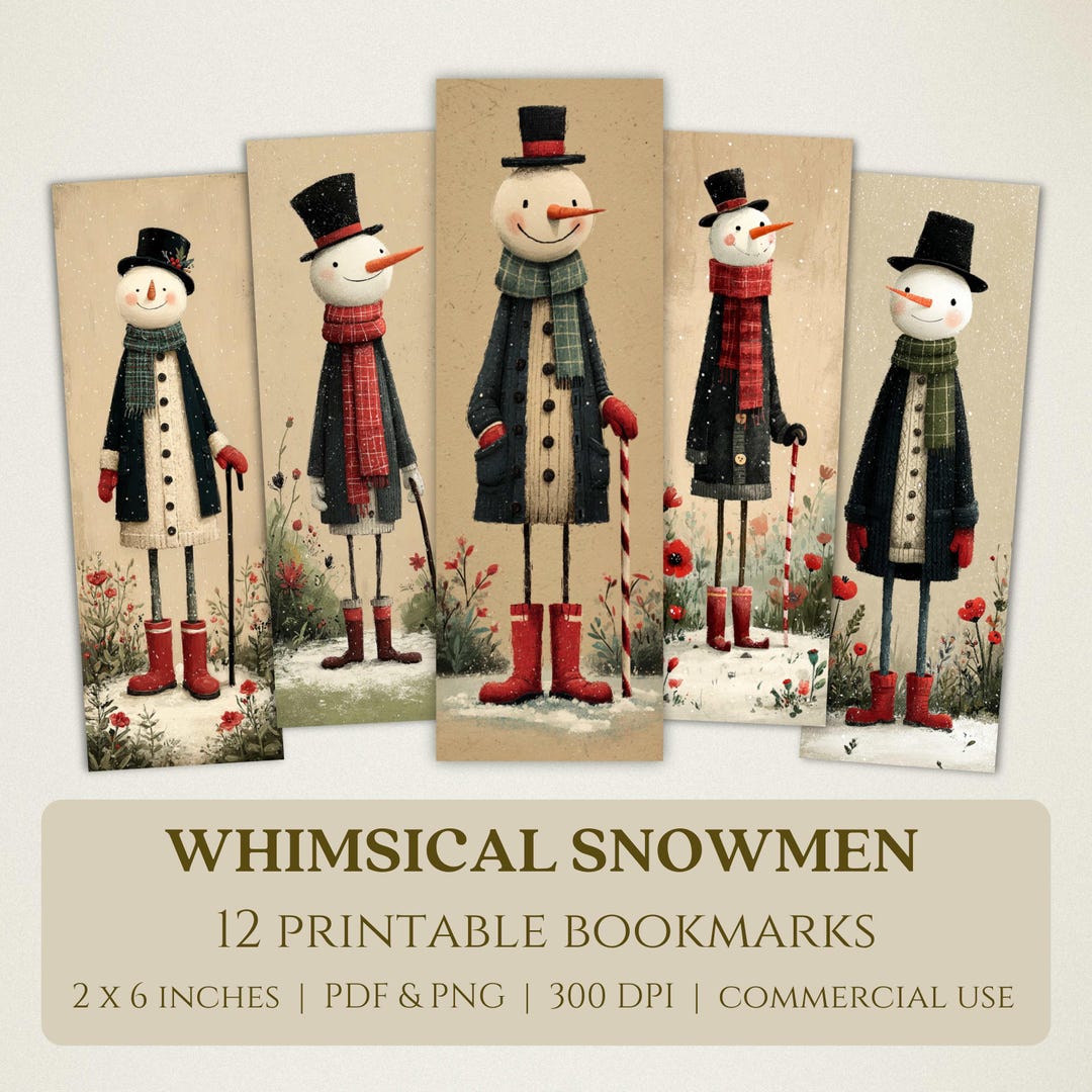 Whimsical Snowmen Printable Bookmarks, High Quality Digital Images ...
