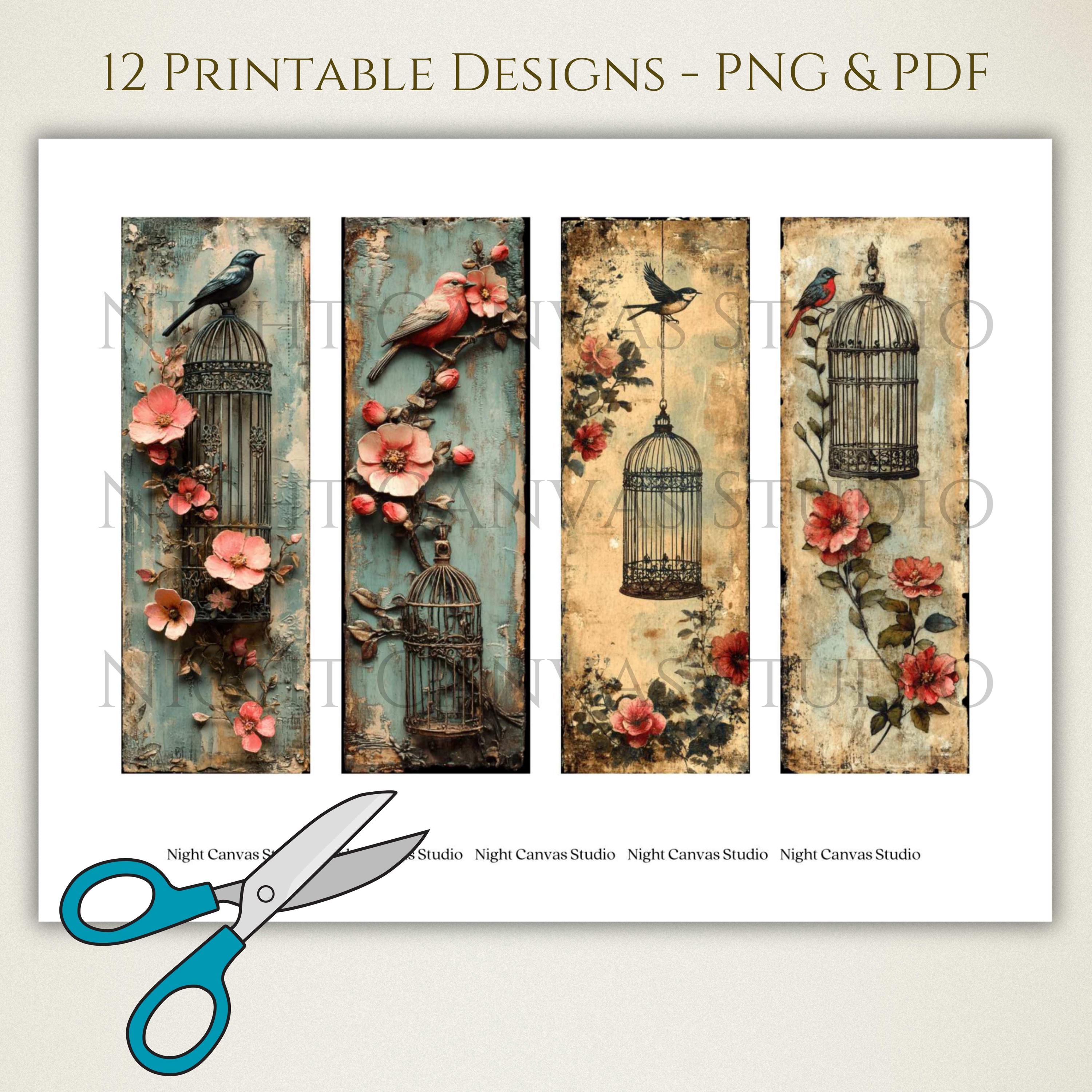 Vintage Birdcages Printable Bookmarks, High Quality Digital Images ...