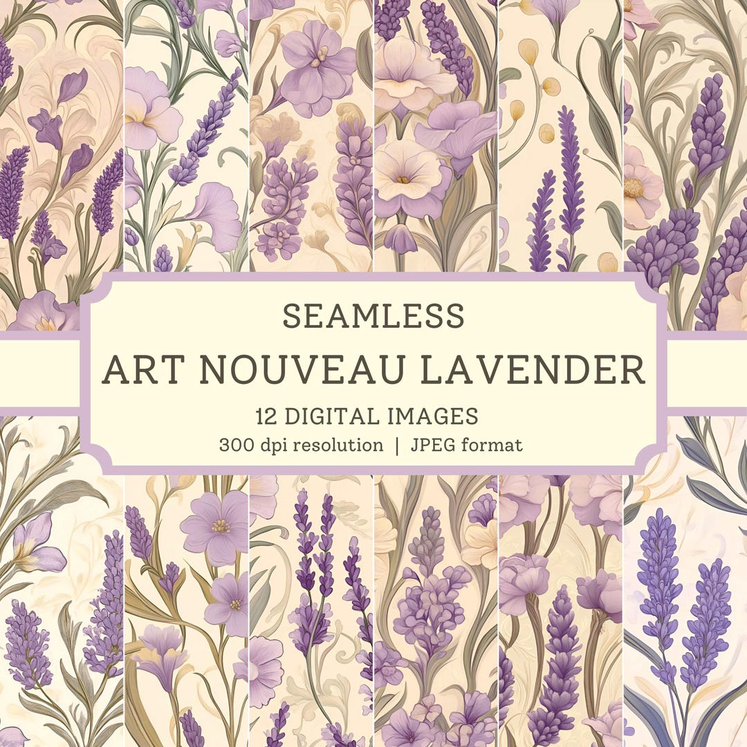 Art Nouveau Lavender Digital Paper, High Quality Seamless Images ...