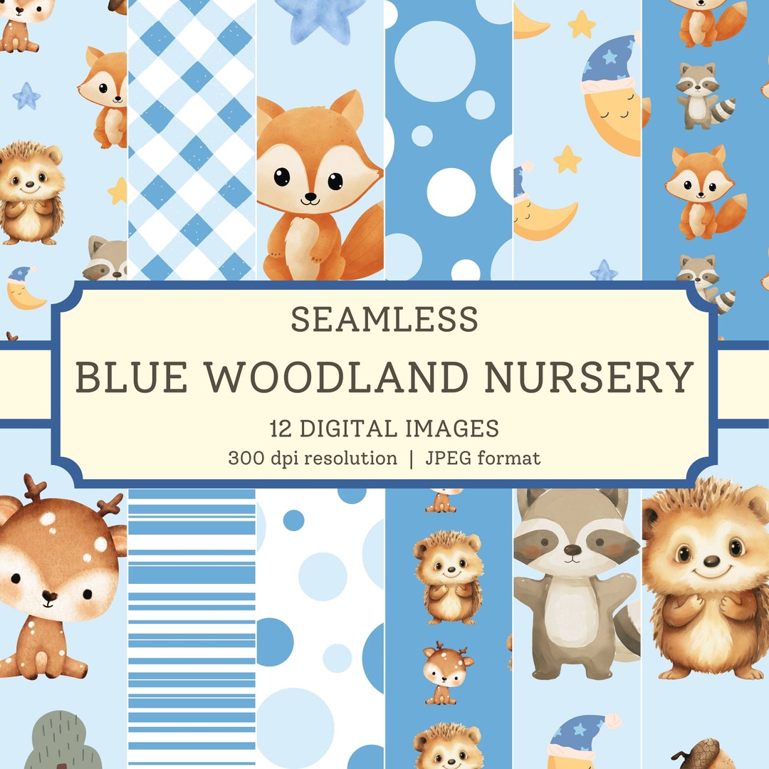 Blue Woodland Nursery Digital Paper, 12 High Quality Seamless Images ...