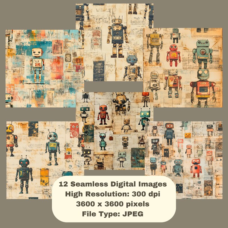 Grunge Robots Digital Paper, High Quality Seamless Images, Mechanical ...