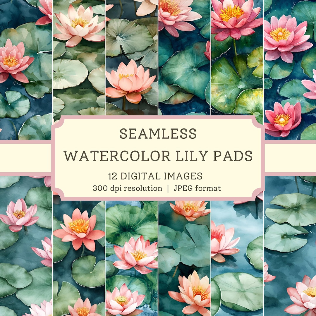 Watercolor Lily Pads Digital Paper, High Quality Seamless Images ...