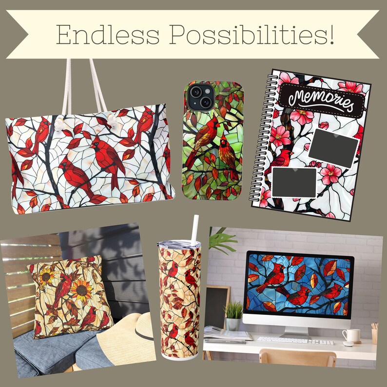 Stained Glass Cardinals Digital Paper, 12 High Quality Seamless Images ...
