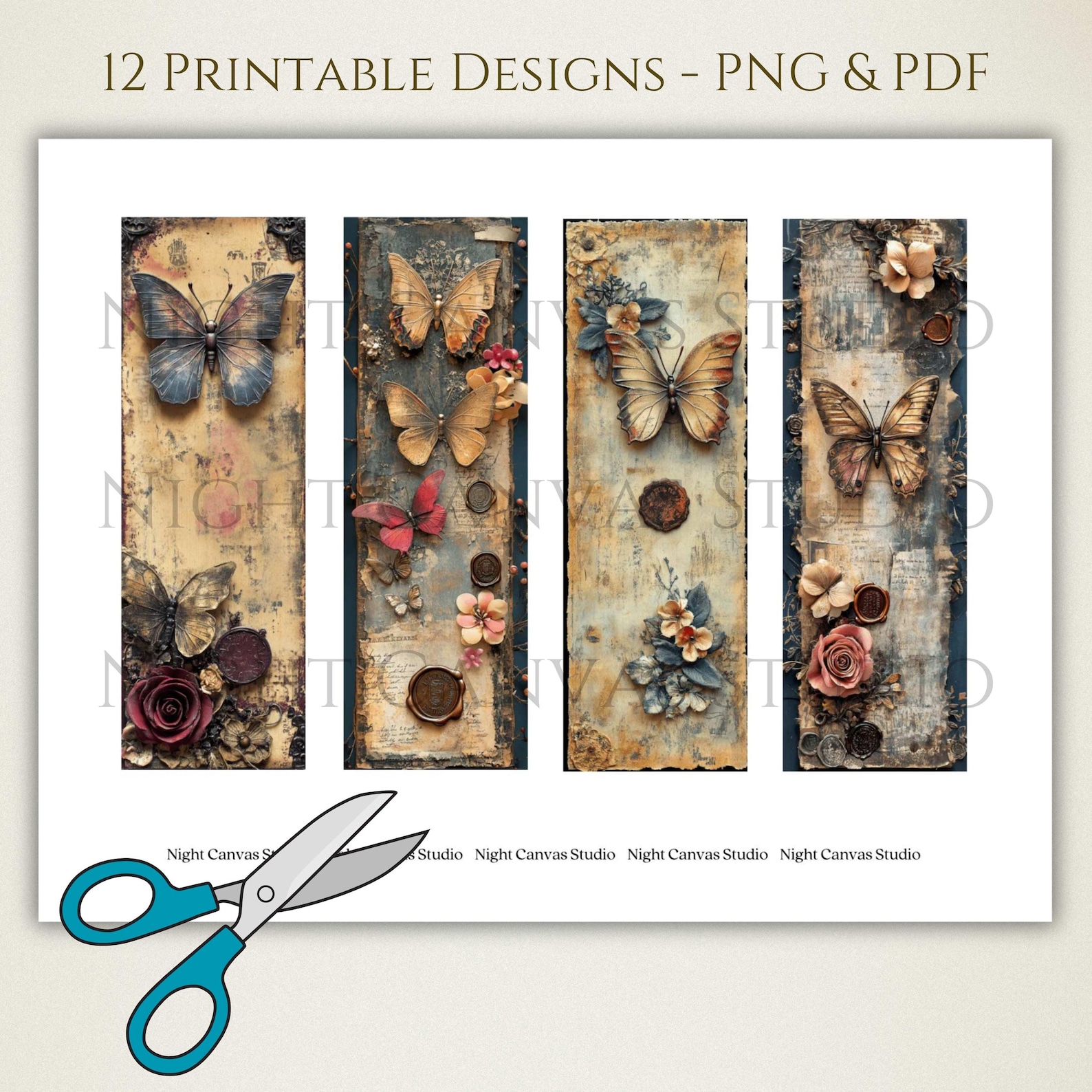 Grunge Butterflies Printable Bookmarks, High Quality Digital Images ...
