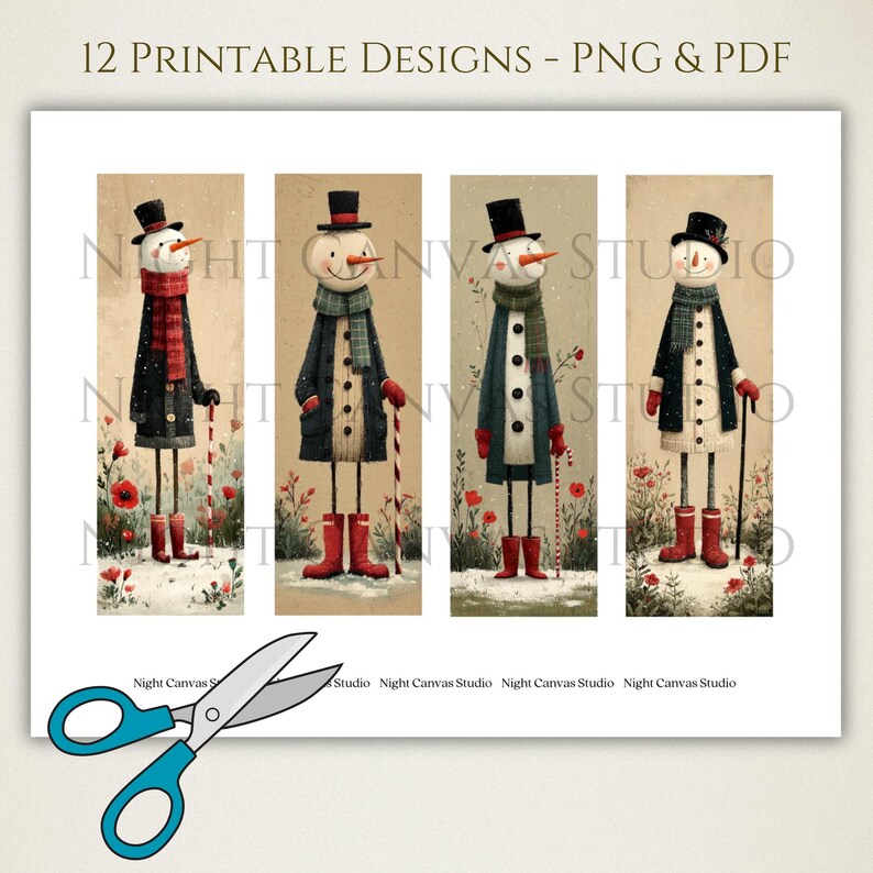 Whimsical Snowmen Printable Bookmarks, High Quality Digital Images ...