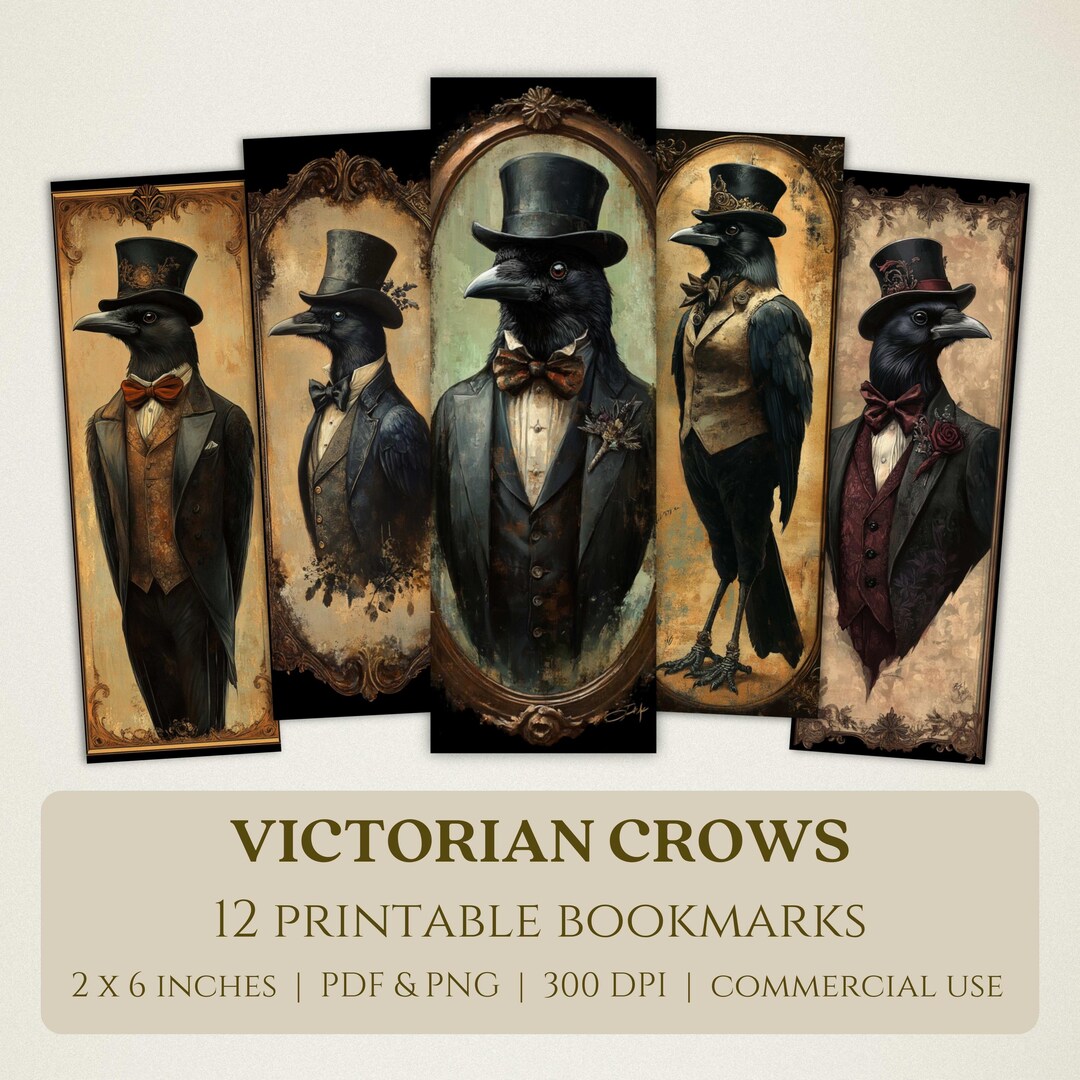 Victorian Crows Printable Bookmarks, High Quality Digital Images ...