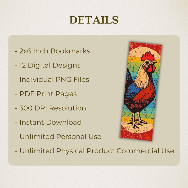 Linocut Chickens Printable Bookmarks, High Quality Digital Images ...