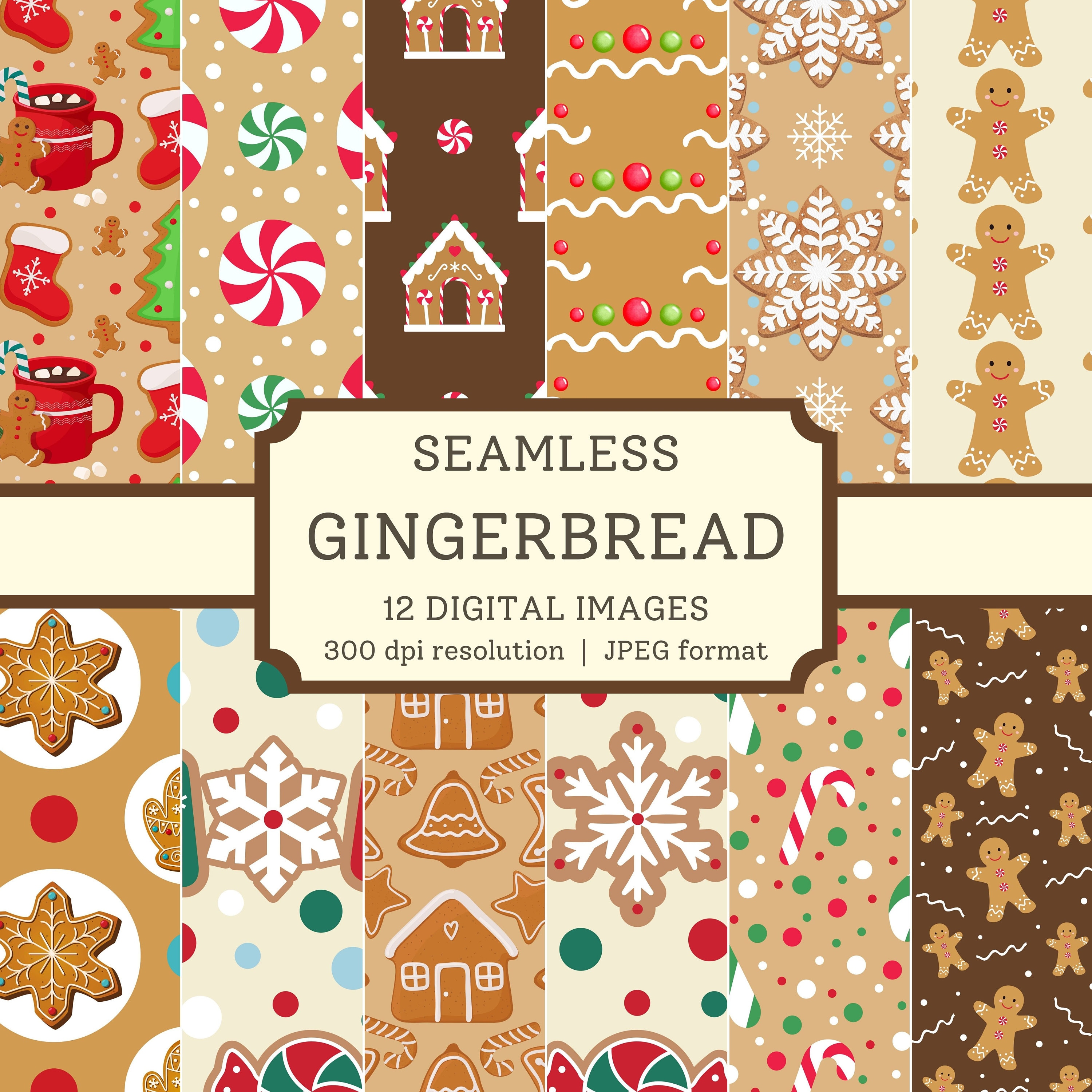 Gingerbread Digital Paper, 12 High Quality Seamless Images, Printable ...