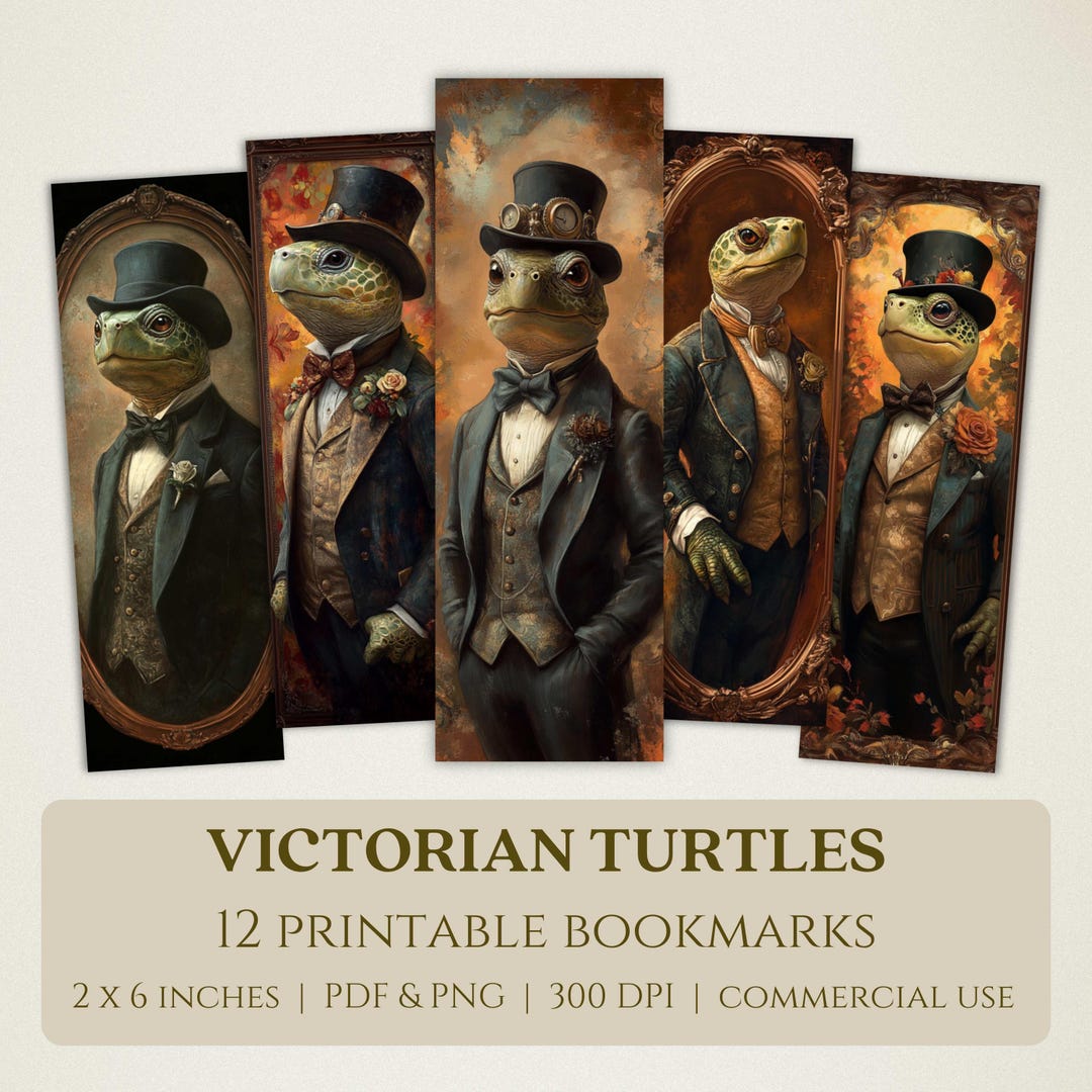 Victorian Turtles Printable Bookmarks, High Quality Digital Images ...