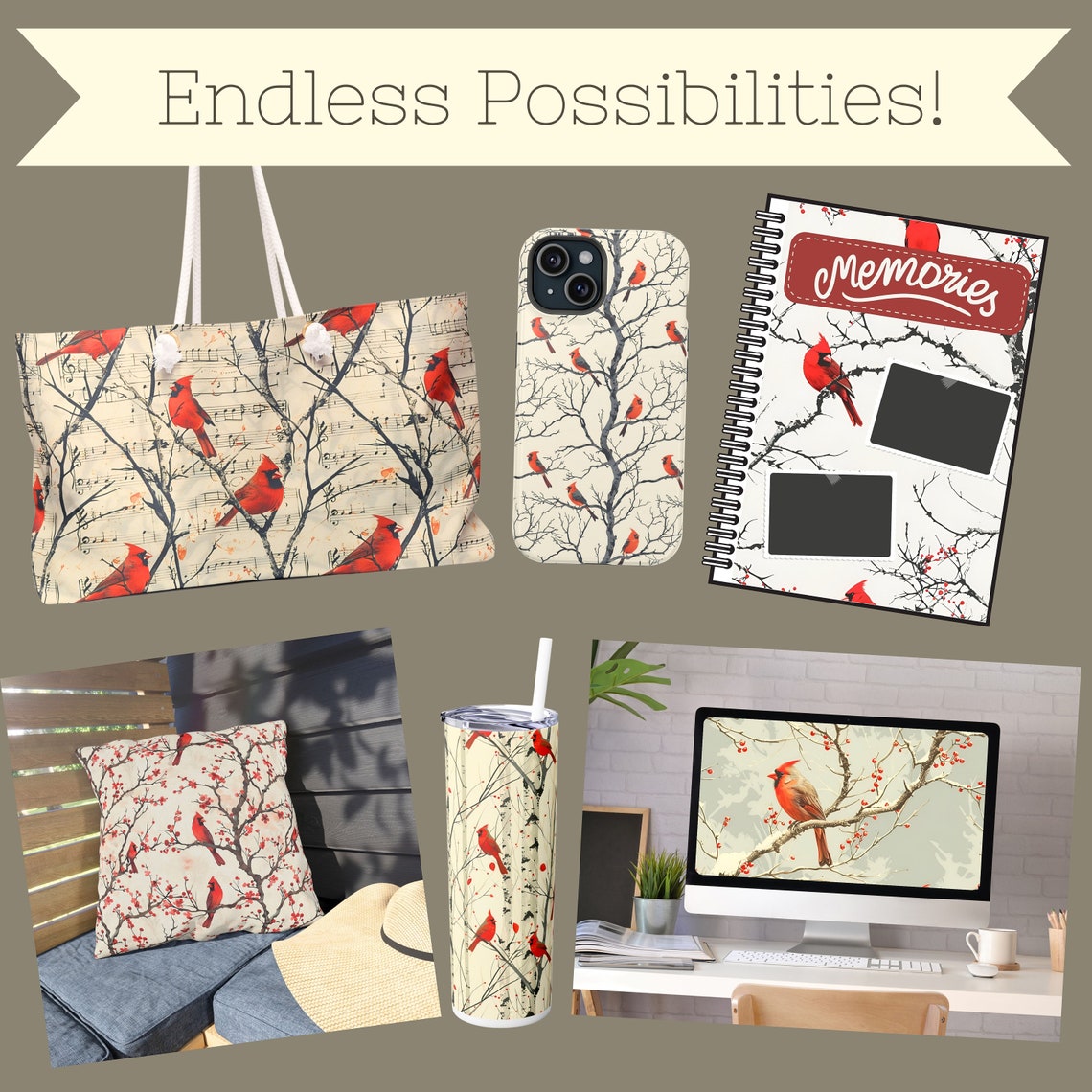 Red Cardinal Digital Paper, 12 High Quality Seamless Images, Printable ...