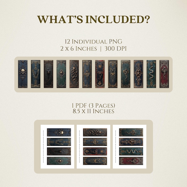 Gothic Book Spines Printable Bookmarks, High Quality Digital Images ...