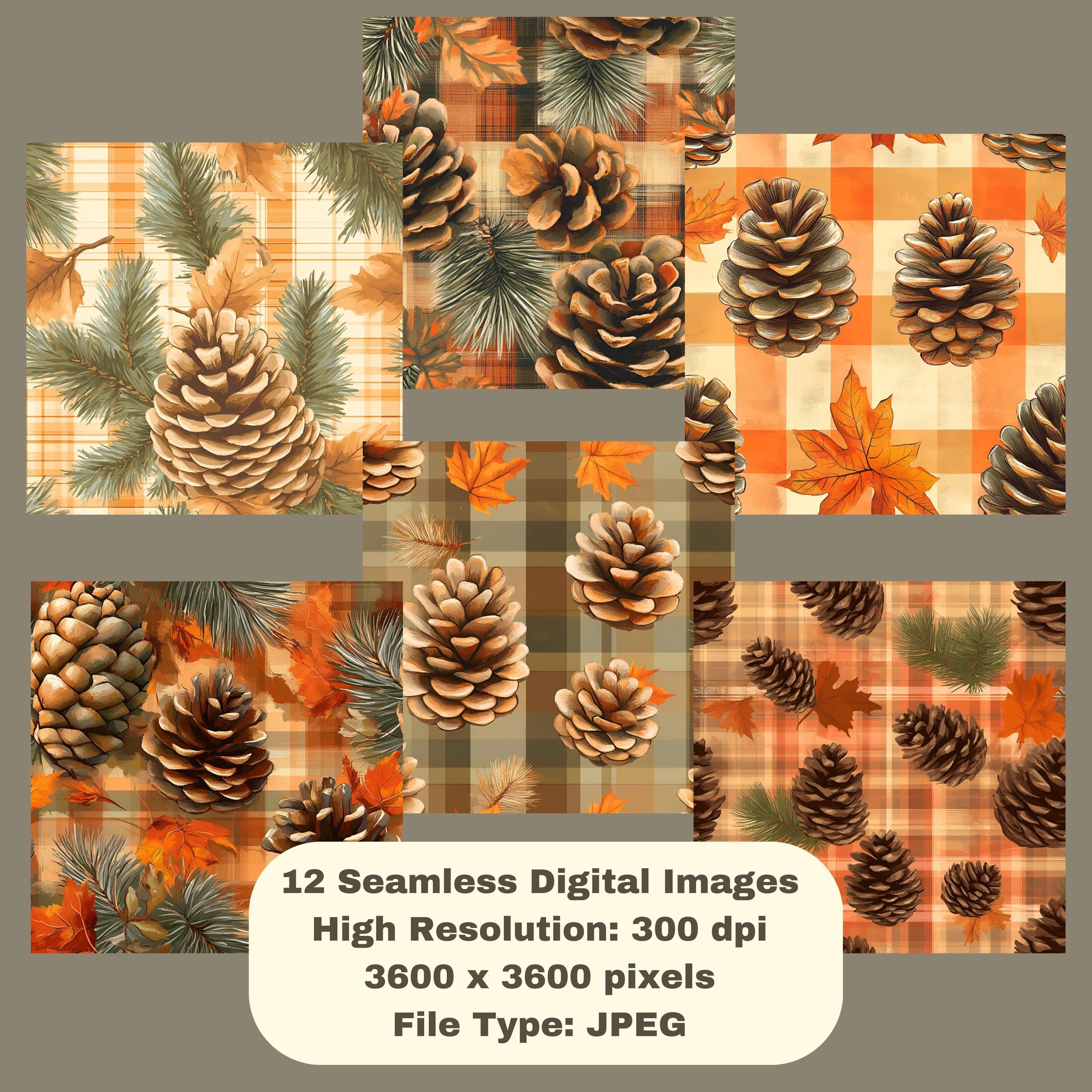 Fall Plaid Pinecones Digital Paper, High Quality Seamless Images ...