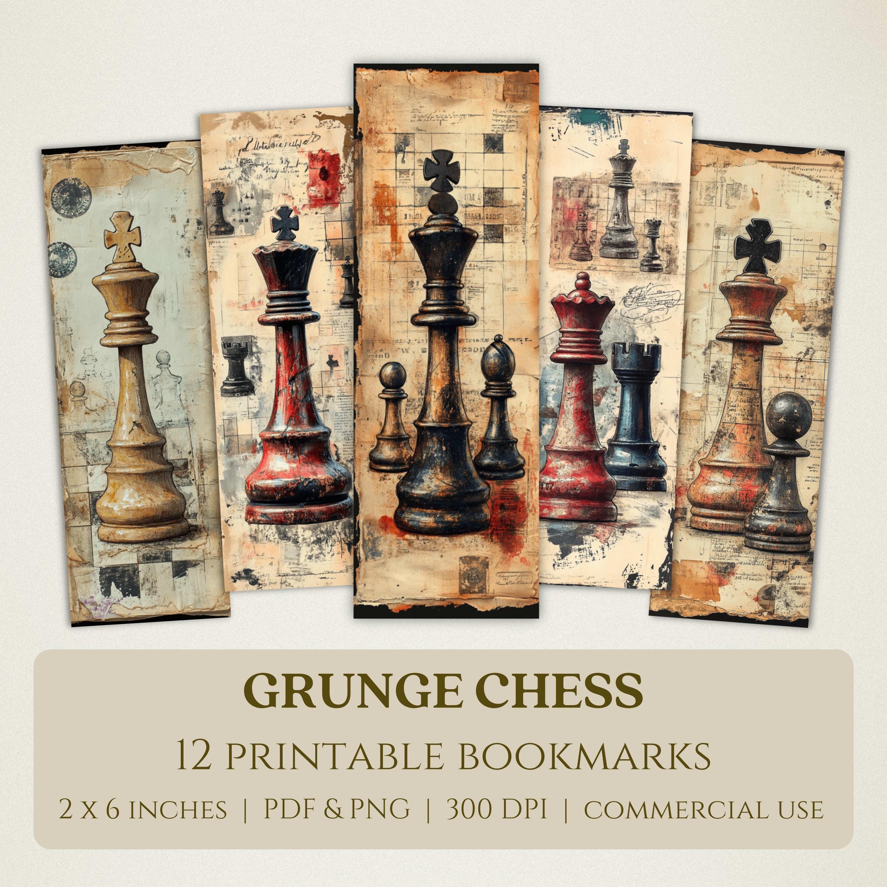 Grunge Chess Printable Bookmarks, High Quality Digital Images, Instant ...