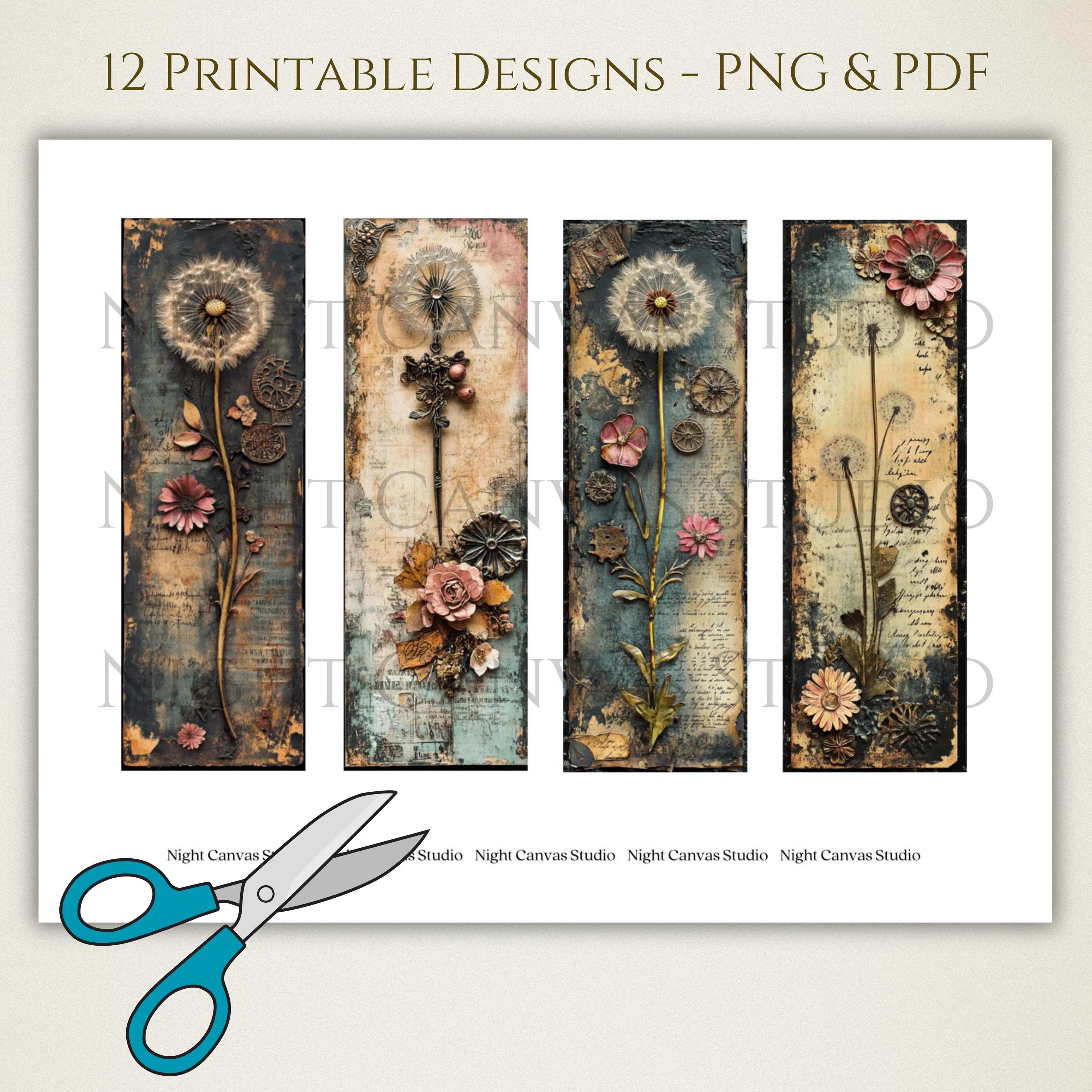 Grunge Dandelions Printable Bookmarks, High Quality Digital Images ...