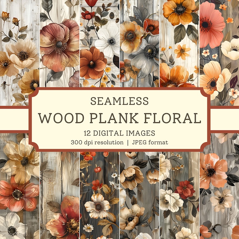 Wood Plank Floral Digital Paper, High Quality Seamless Images ...