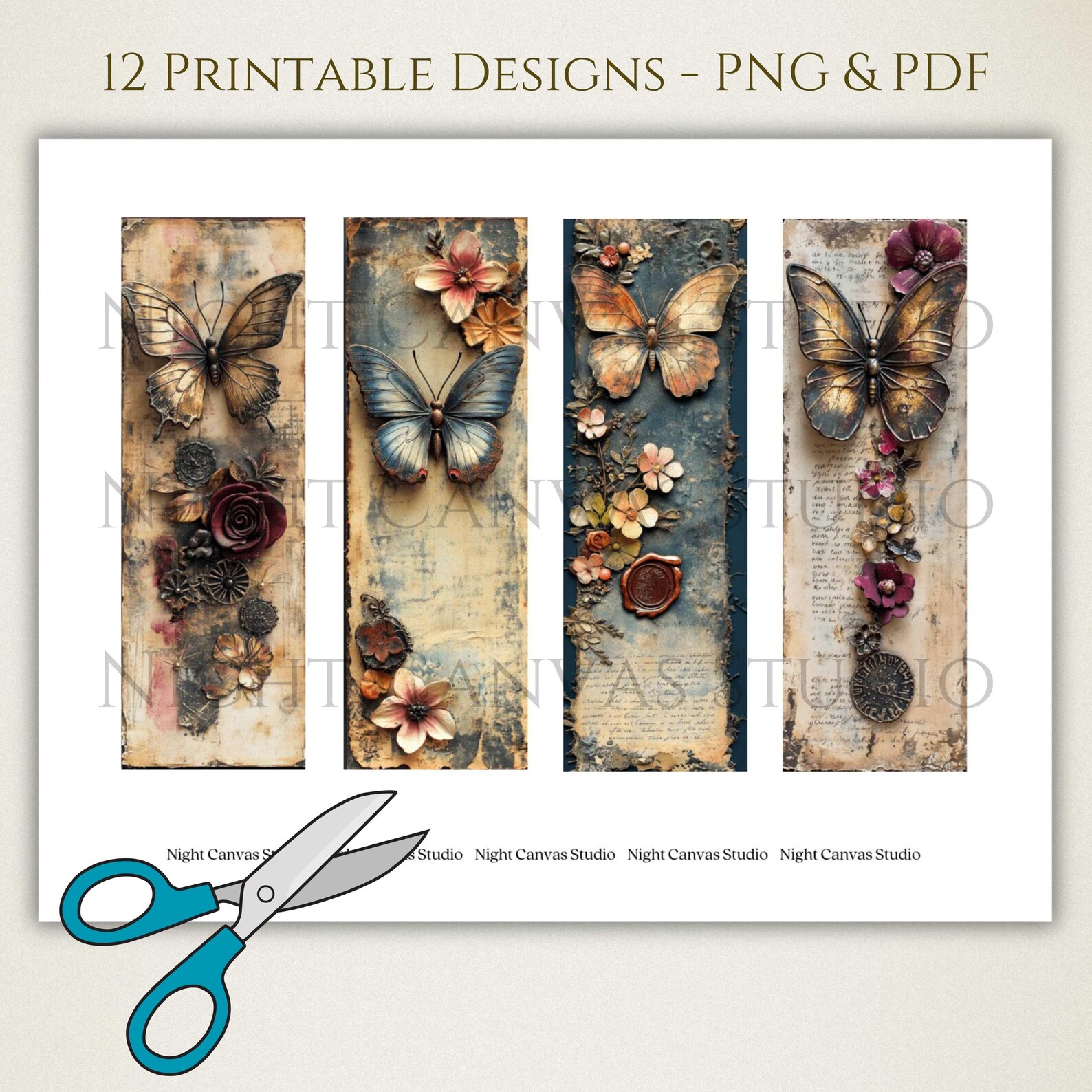 Grunge Butterflies Printable Bookmarks, High Quality Digital Images ...