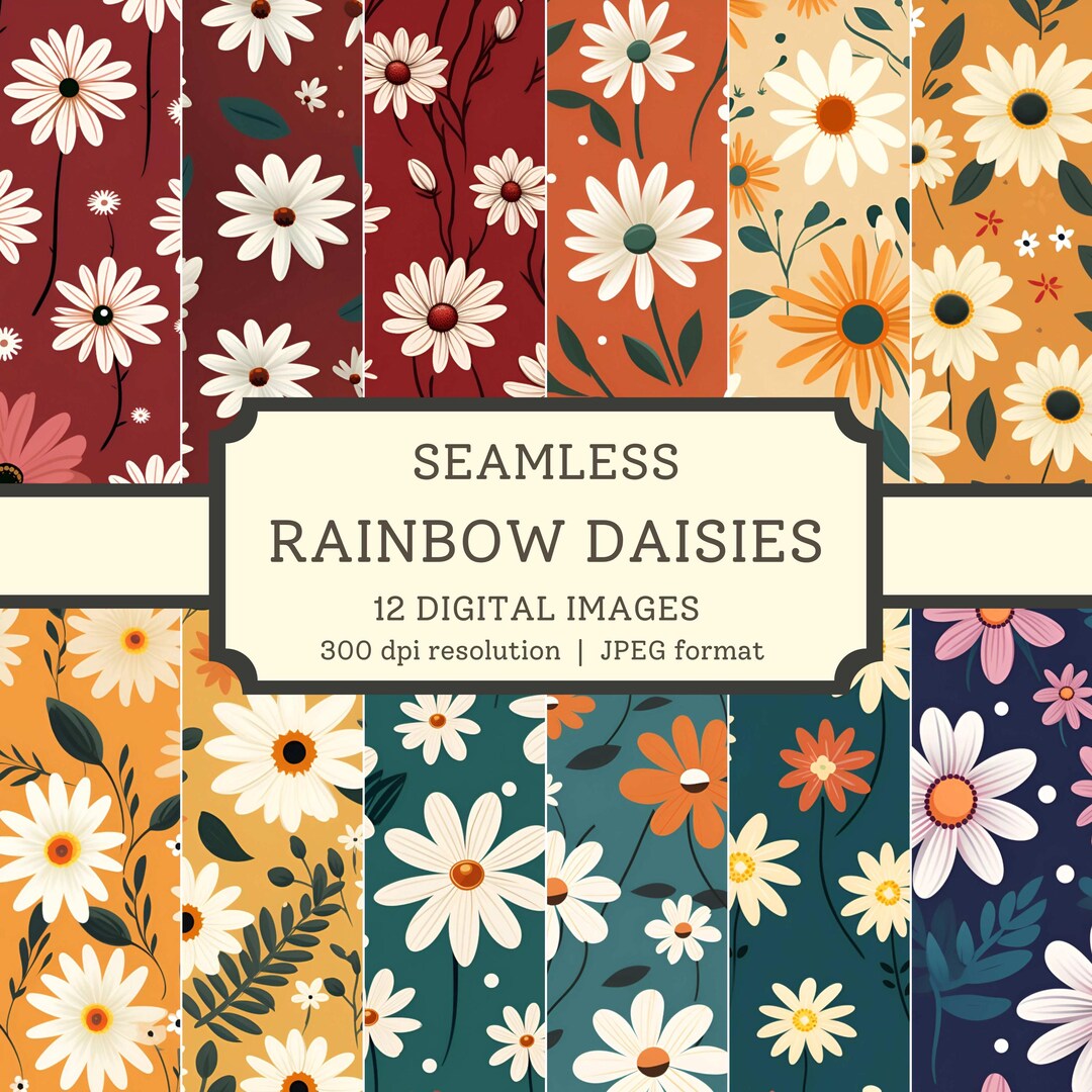 Rainbow Daisies Digital Paper, High Quality Seamless Images, Printable ...