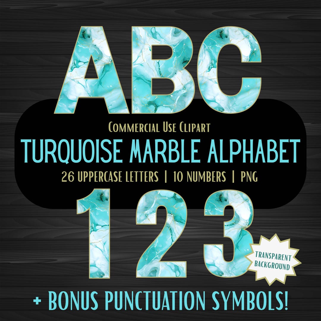 Turquoise Marble Alphabet PNG, A to Z Letters, 0 to 9 Numbers, High ...