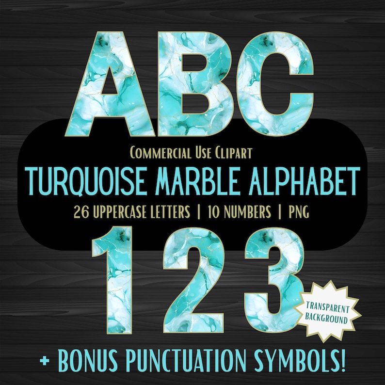 Turquoise Marble Alphabet PNG, A to Z Letters, 0 to 9 Numbers, High ...