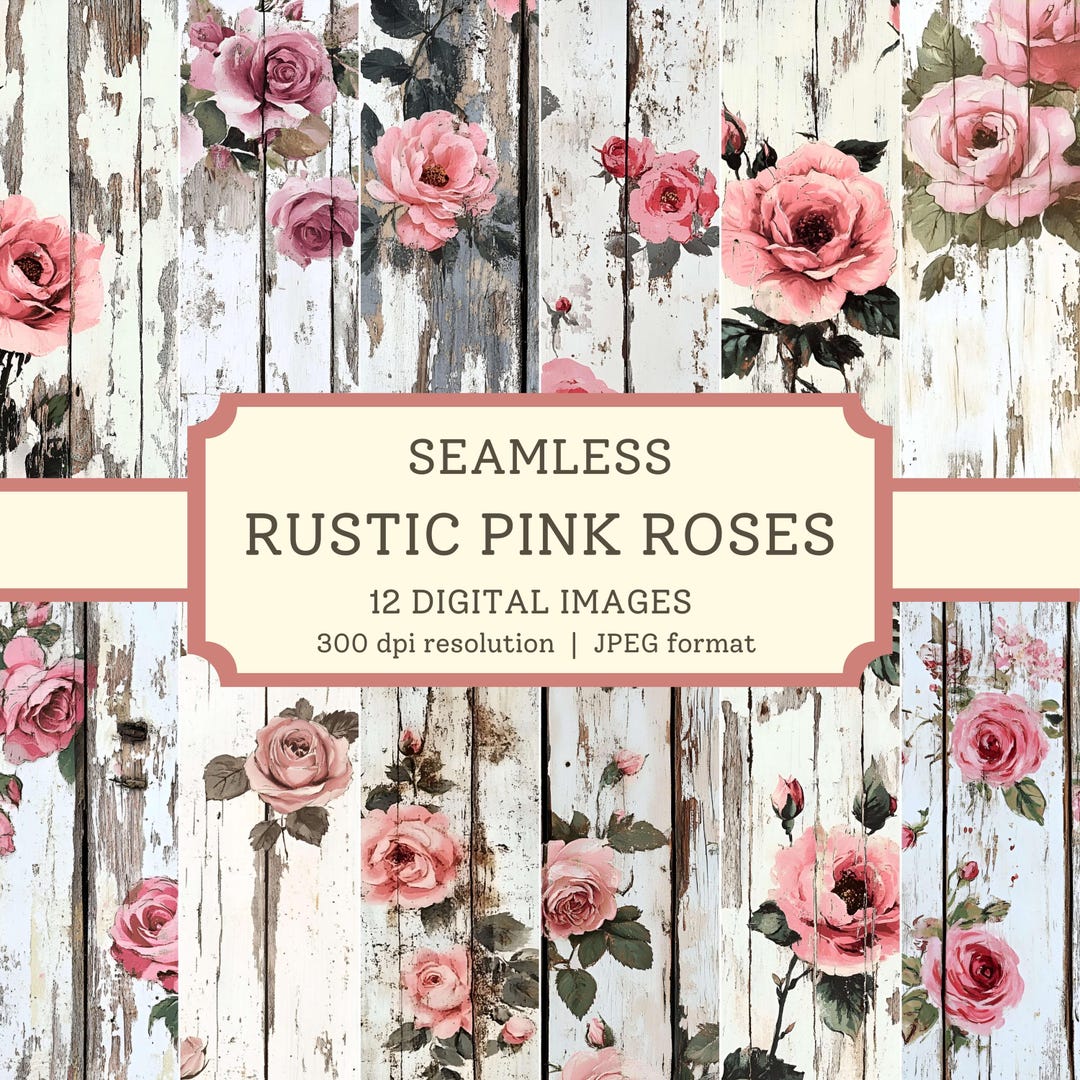 Rustic Pink Roses Digital Paper, High Quality Seamless Images, Junk ...
