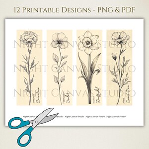 Birth Month Flowers Printable Bookmarks, High Quality Digital Images ...