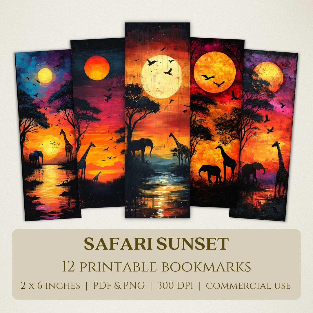 Safari Sunset Printable Bookmarks, High Quality Digital Images, Instant ...