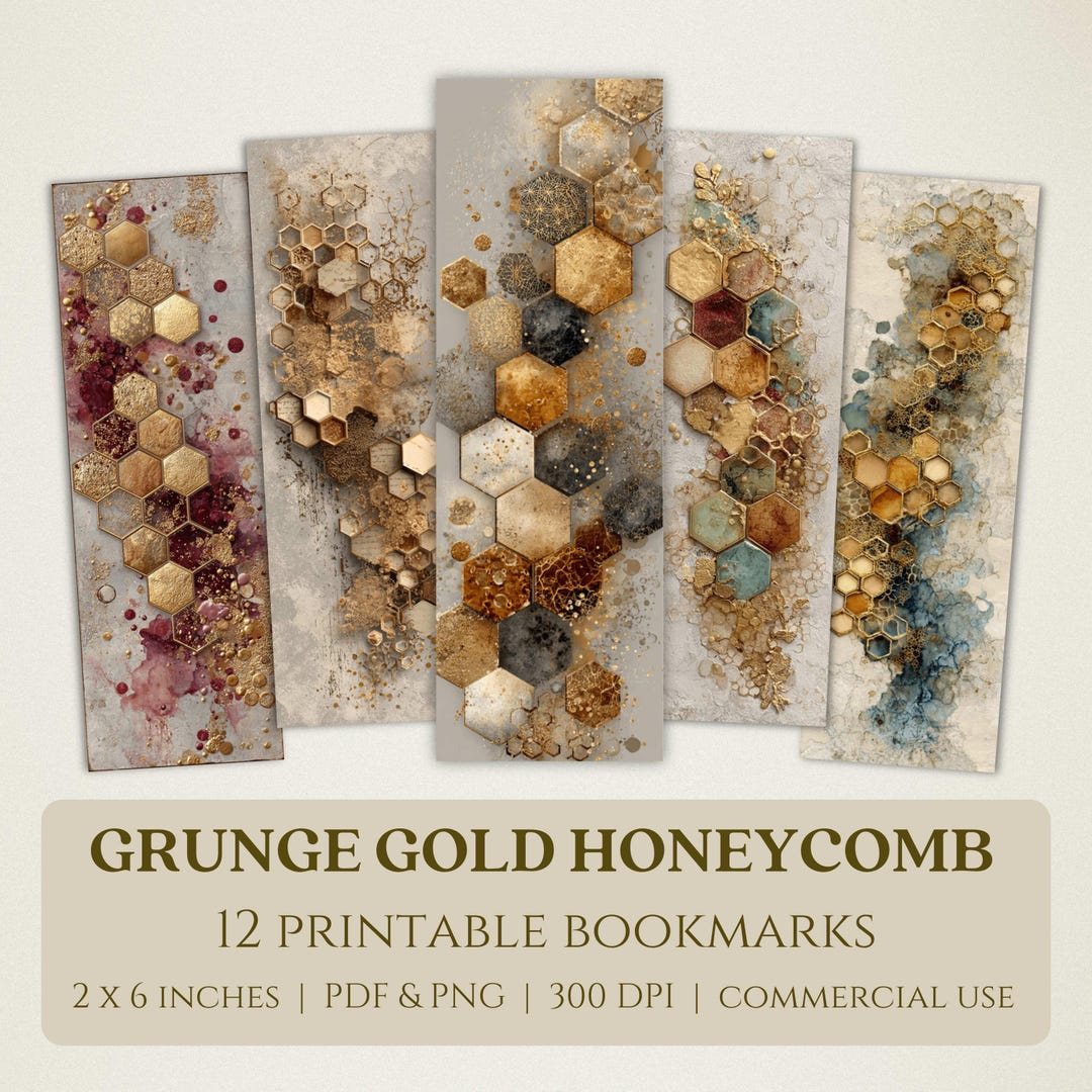 Grunge Gold Honeycomb Printable Bookmarks, High Quality Digital Images ...